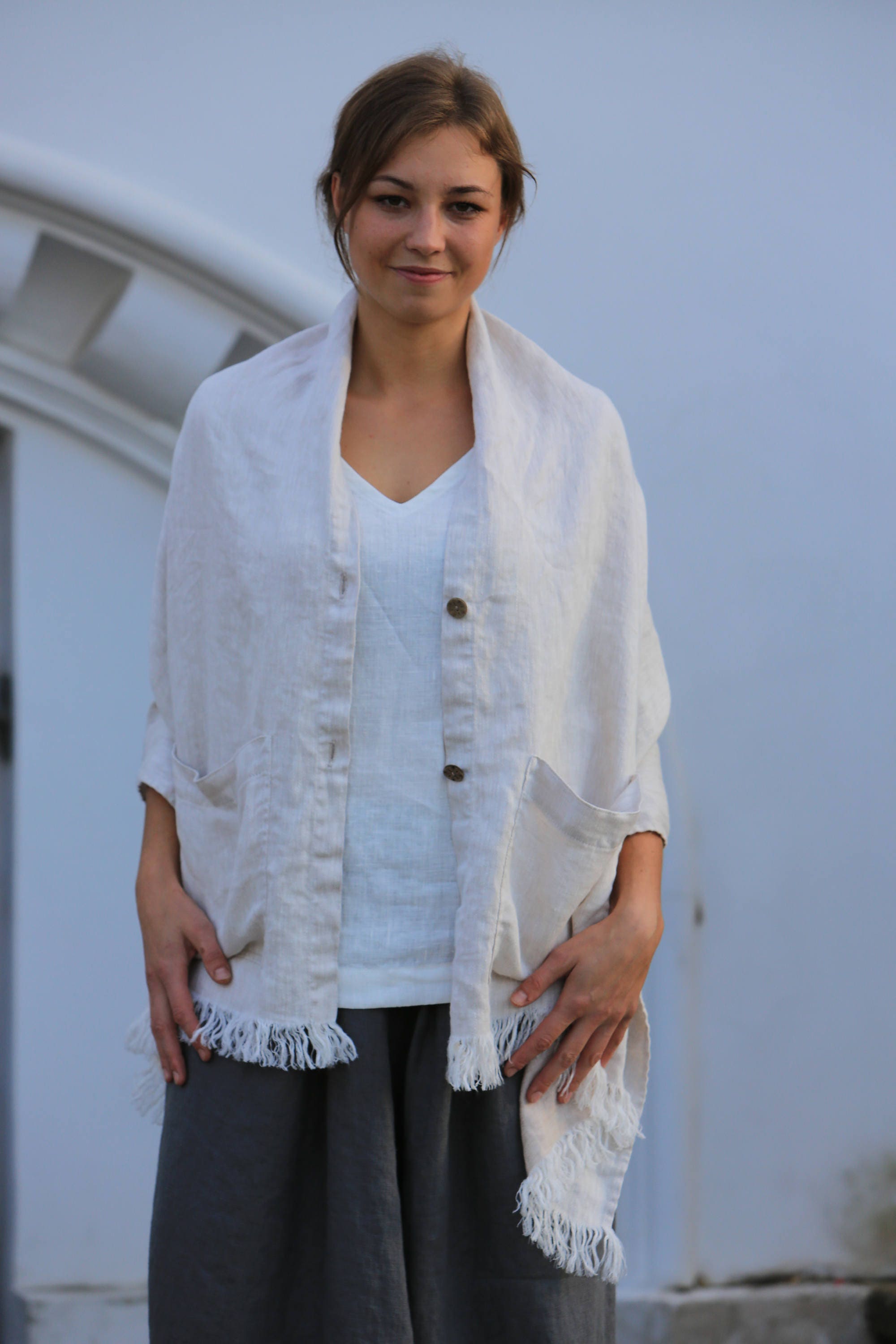 Washed Linen Scarf, Linen Shawl, Softened Linen Scarves With Pockets - Etsy