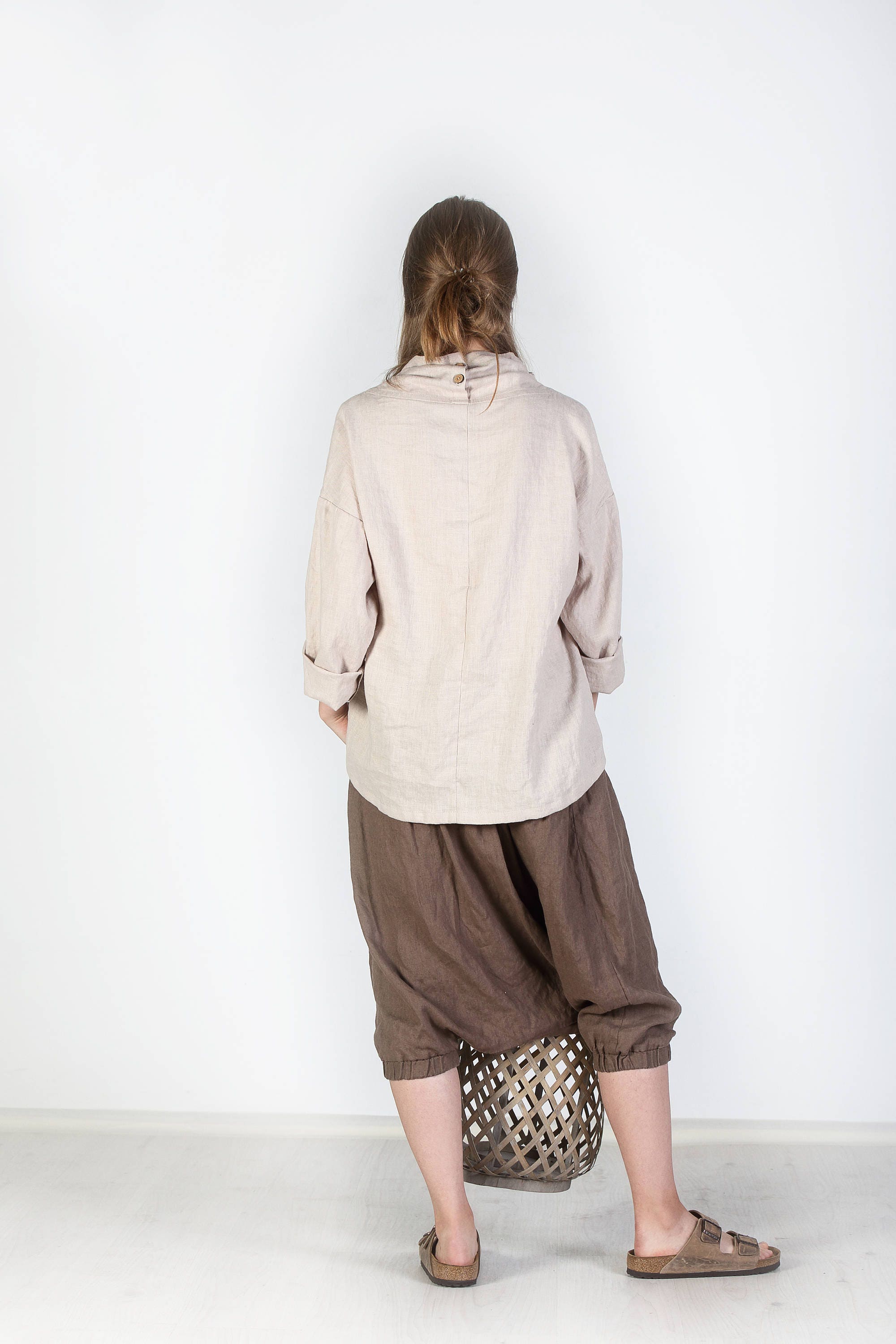 Women's High Neck Top/ Washed and Soft Linen Top/ Natural - Etsy