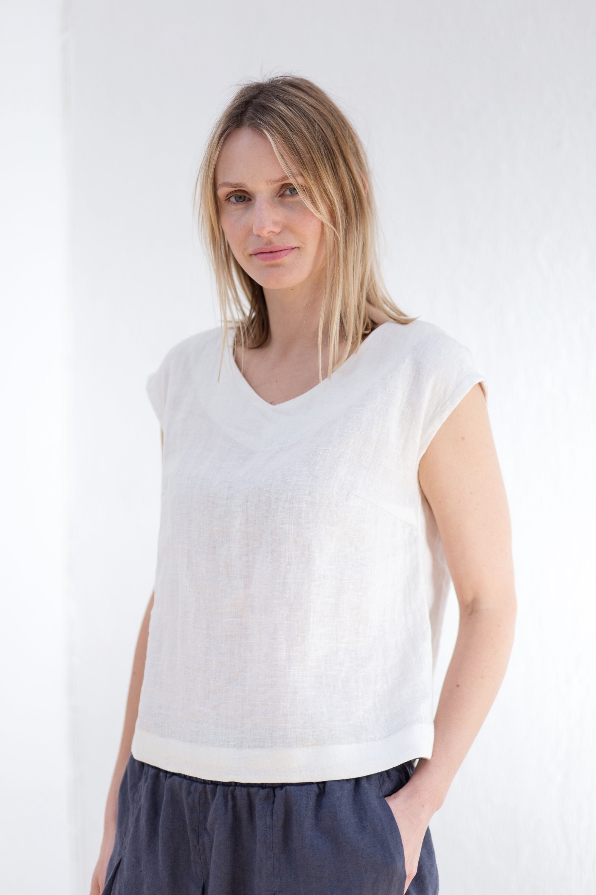 Linen Tank Top in V Neck / Linen Top / Washed Linen Top / | Etsy