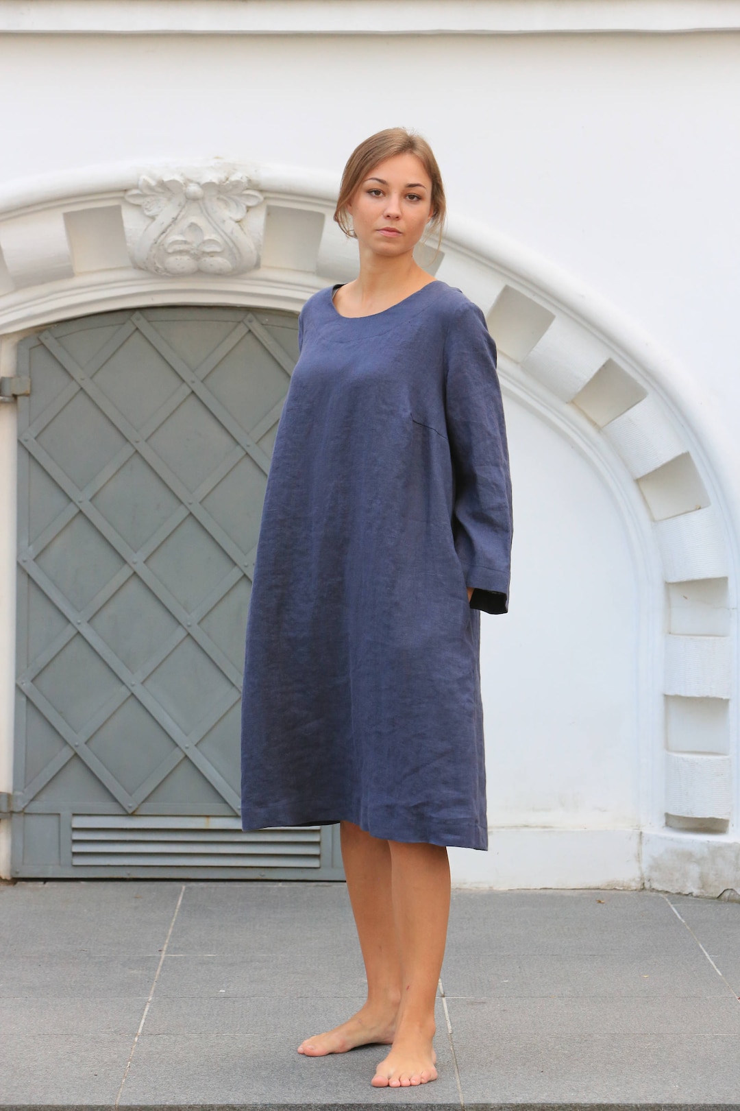 Loose Fit Linen Dress Camila / Casual Washed Linen Dress - Etsy