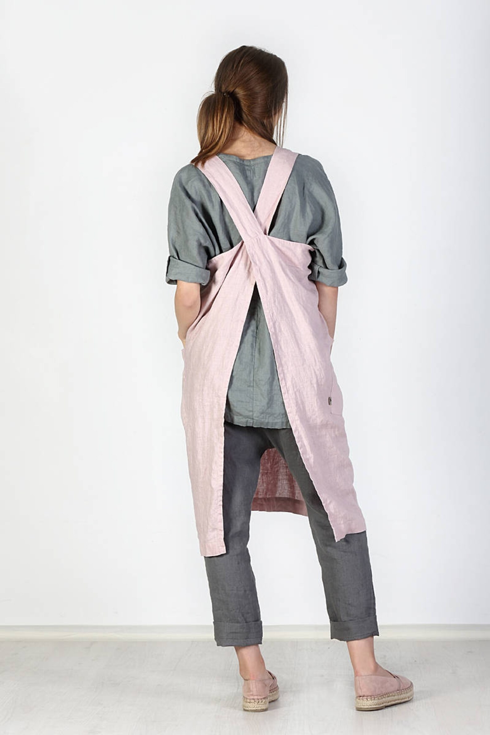 Cross-back Linen Apron Sophia Linen Tunic Apron | Etsy