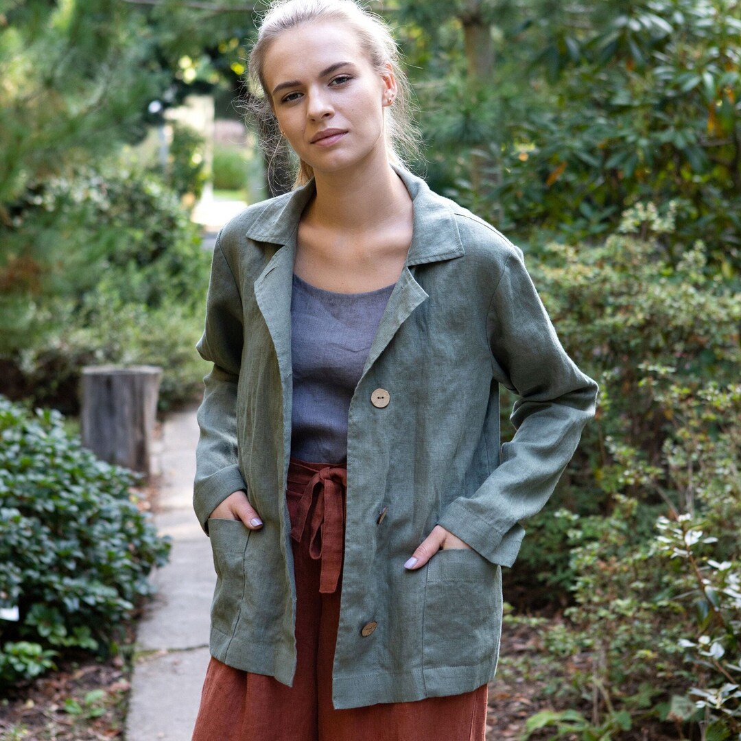 Linen Jacket With Pockets, Open-front Linen Cardigan, Linen Jacket ...