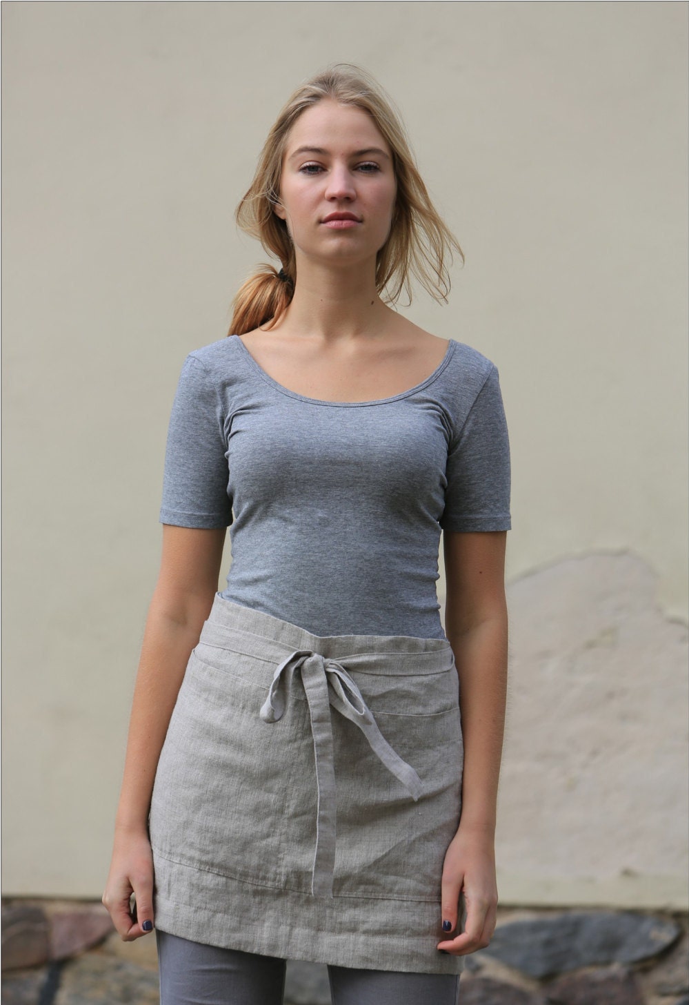 Linen Apron, Half Apron, Linen Midi Apron, Linen Half Apron, Washed Tea ...