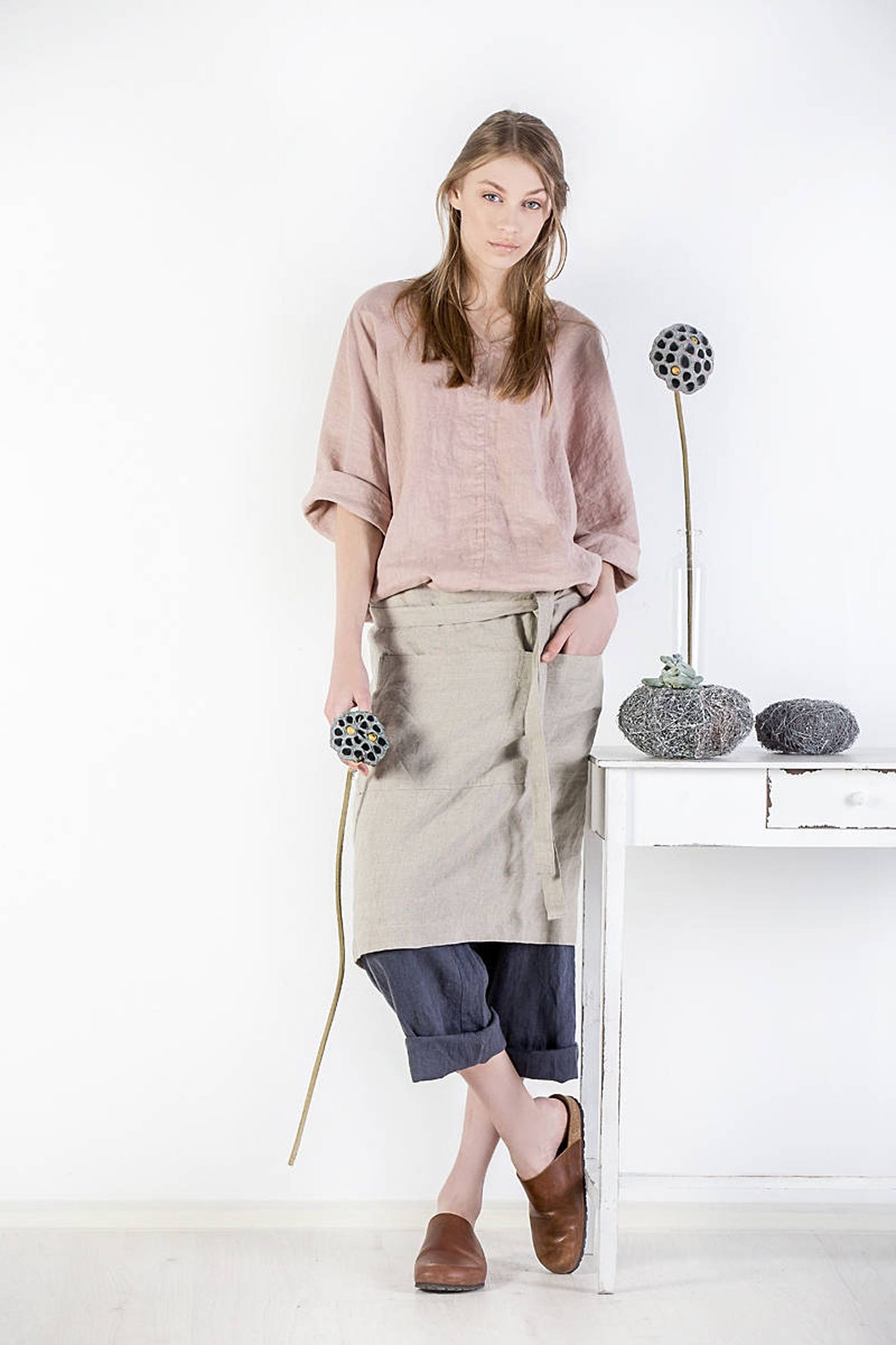 Linen Apron Half Linen Apron Cafe Apron Wrap Apron Natural - Etsy