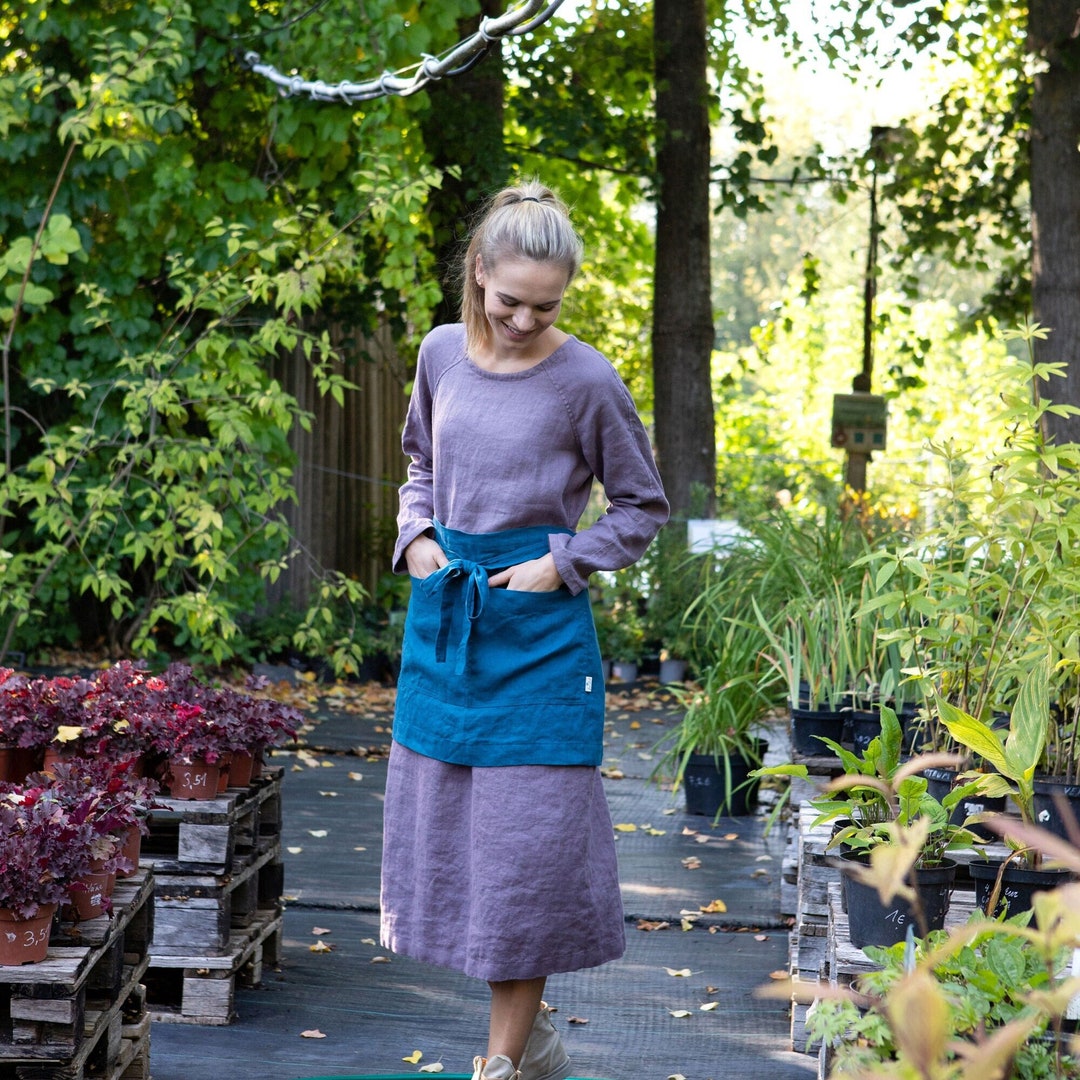 Linen Apron, Half Linen Apron, Midi Apron, Wrap Linen Apron - Etsy