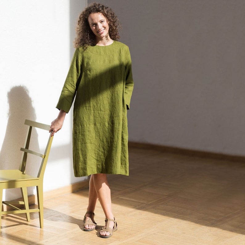 Loose Linen Dress With Long Sleeves Loose Linen Dress Etsy