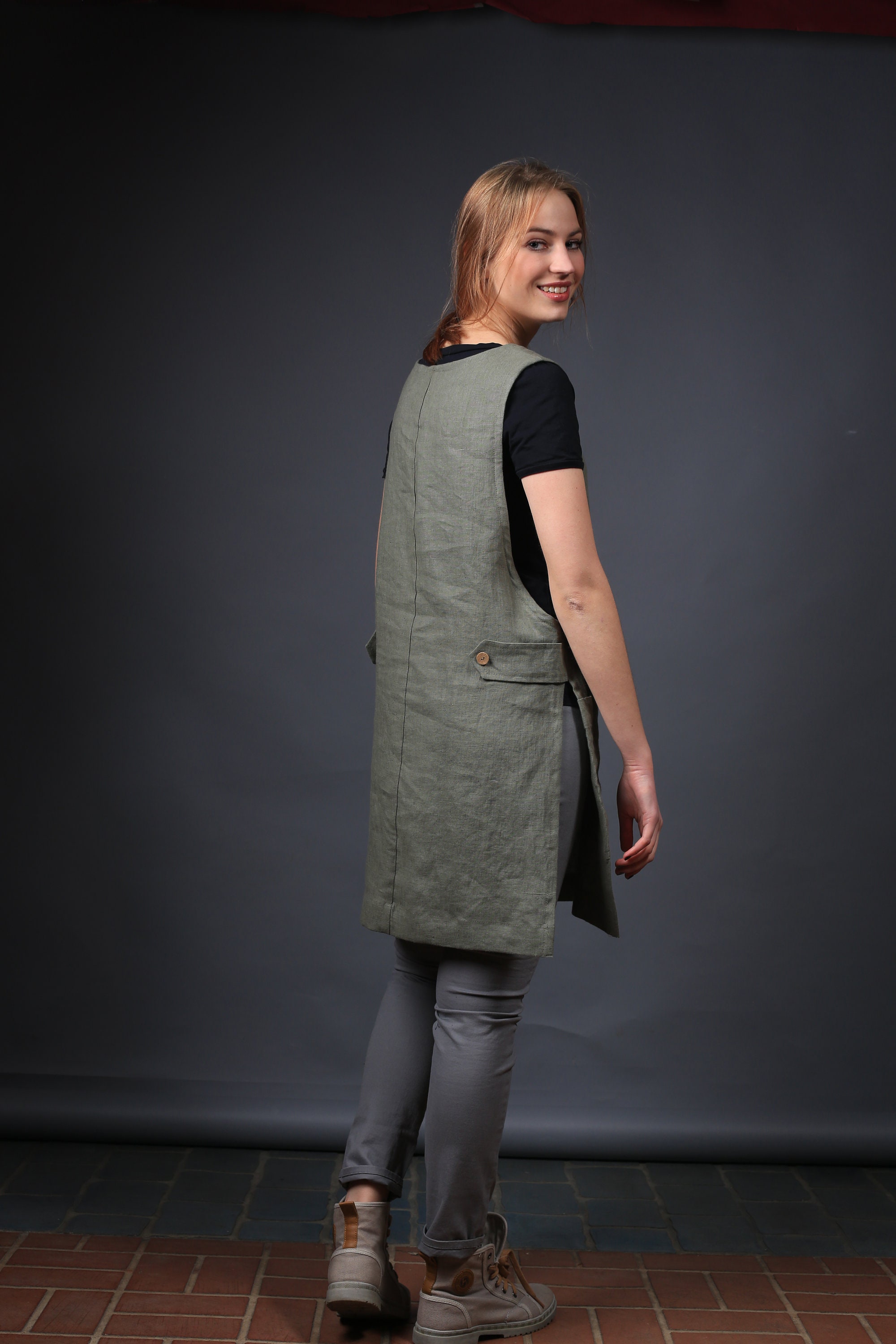 Linen Apron / Linen Tunic With Pockets / Linen Apron Dress / - Etsy