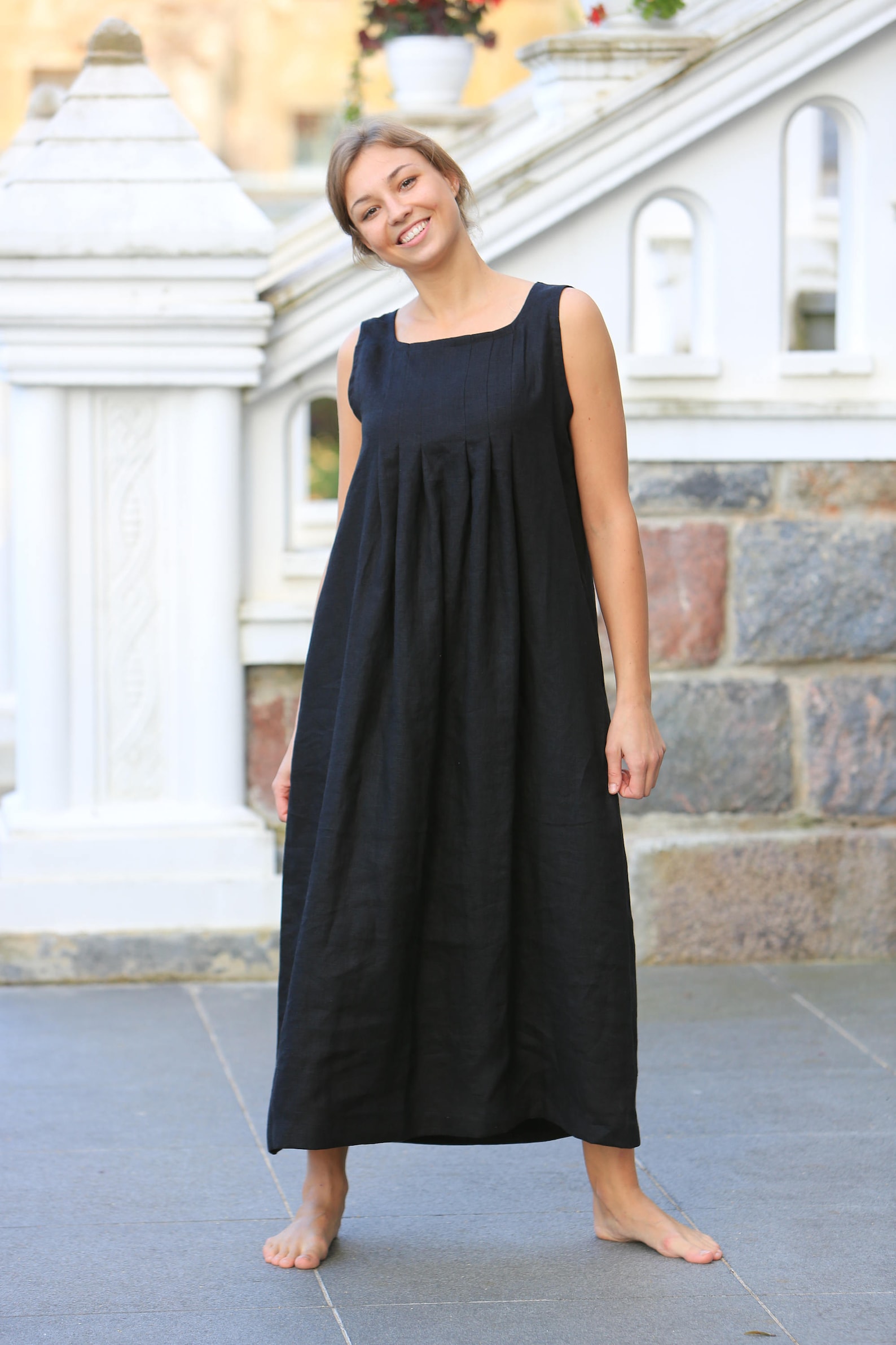 Linen Sleeveless Dress / Linen Dress / Loose Summer Linen Dress / Long ...