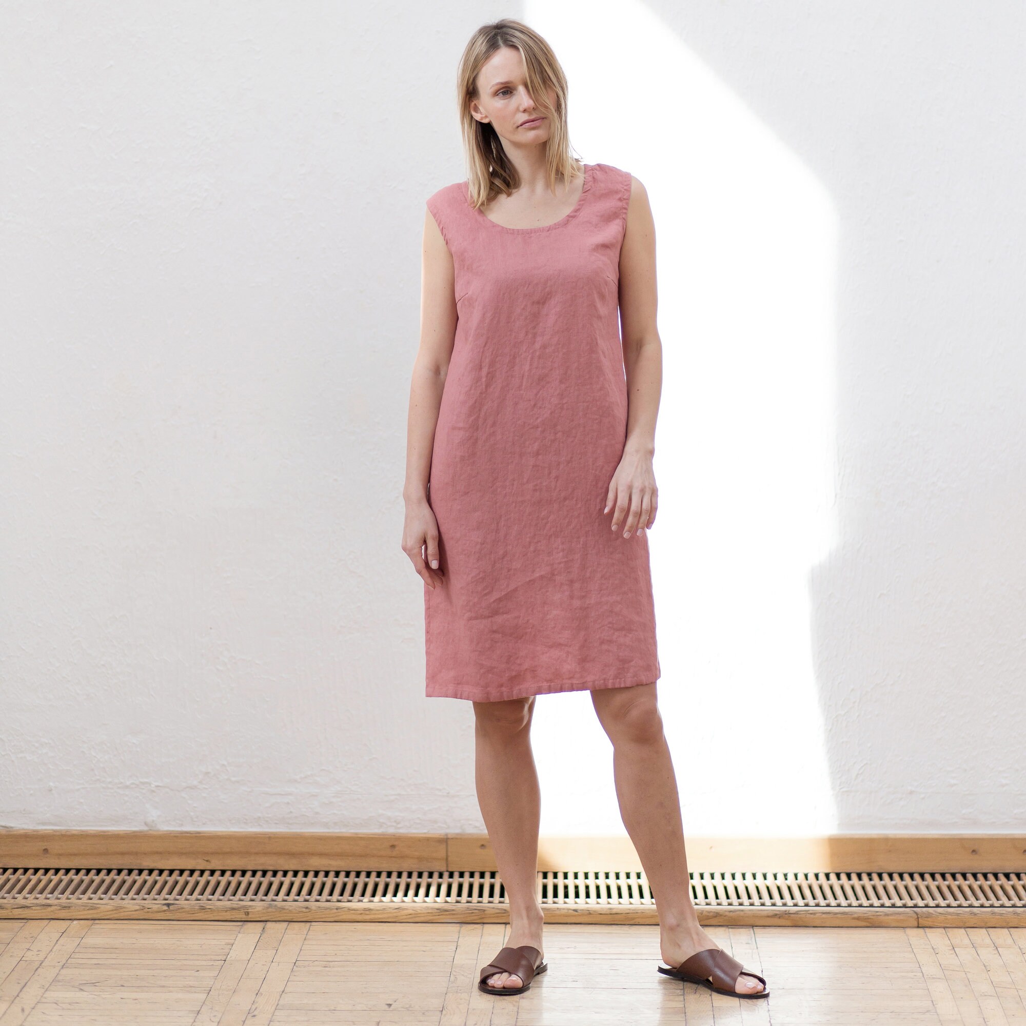Midi Linen Dress, Linen Dress, Linen Sleeveless Dress in Dusty Purple ...