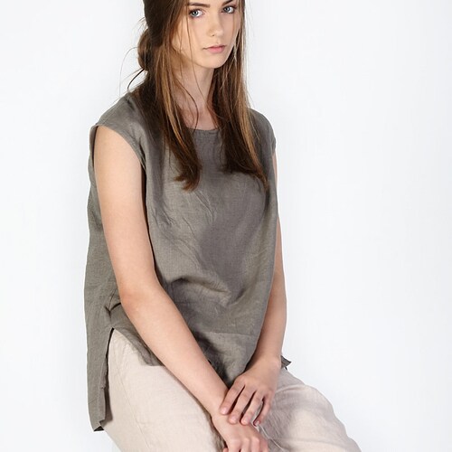 Linen Top FRIDA Casual Linen Blouse Oversize Linen Tunic - Etsy Israel