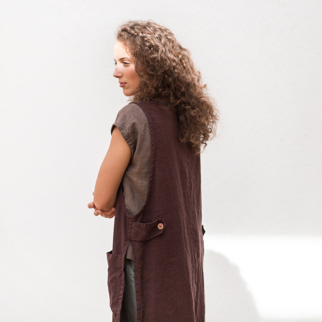 Linen Apron Dress, Linen Work Dress With Pockets, Linen Tunic - Etsy
