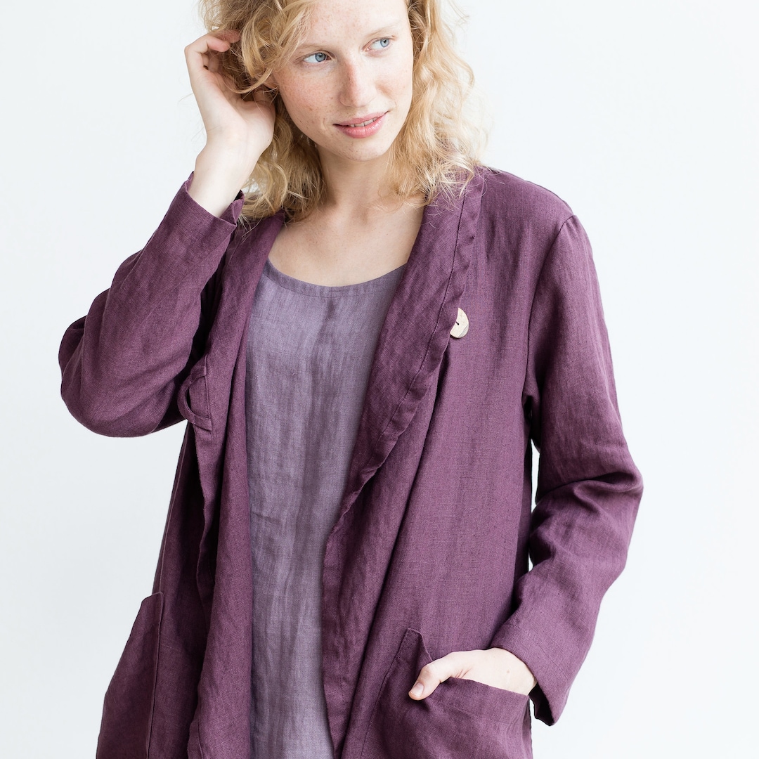 Loose Linen Jacket With Deep Pockets, Oversize Casual Linen Coat, Linen ...