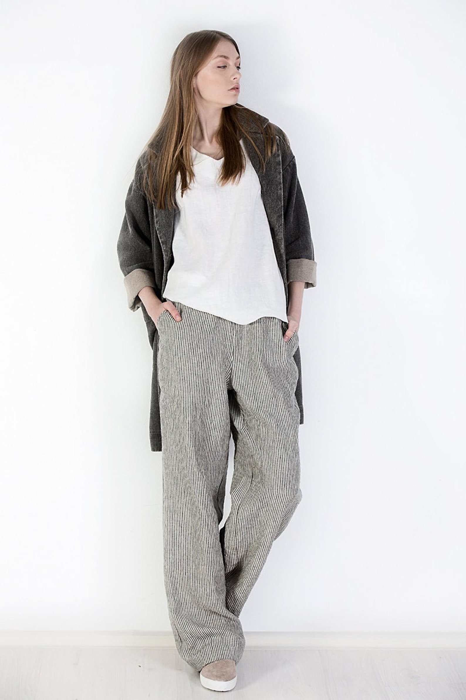 Linen Pants / Wide Leg Linen Pants With Pockets / Linen Trousers Aubrey ...