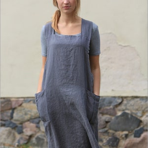 Full Linen Apron, Elegant Linen Apron Dress, Linen Cross-back Apron - Etsy