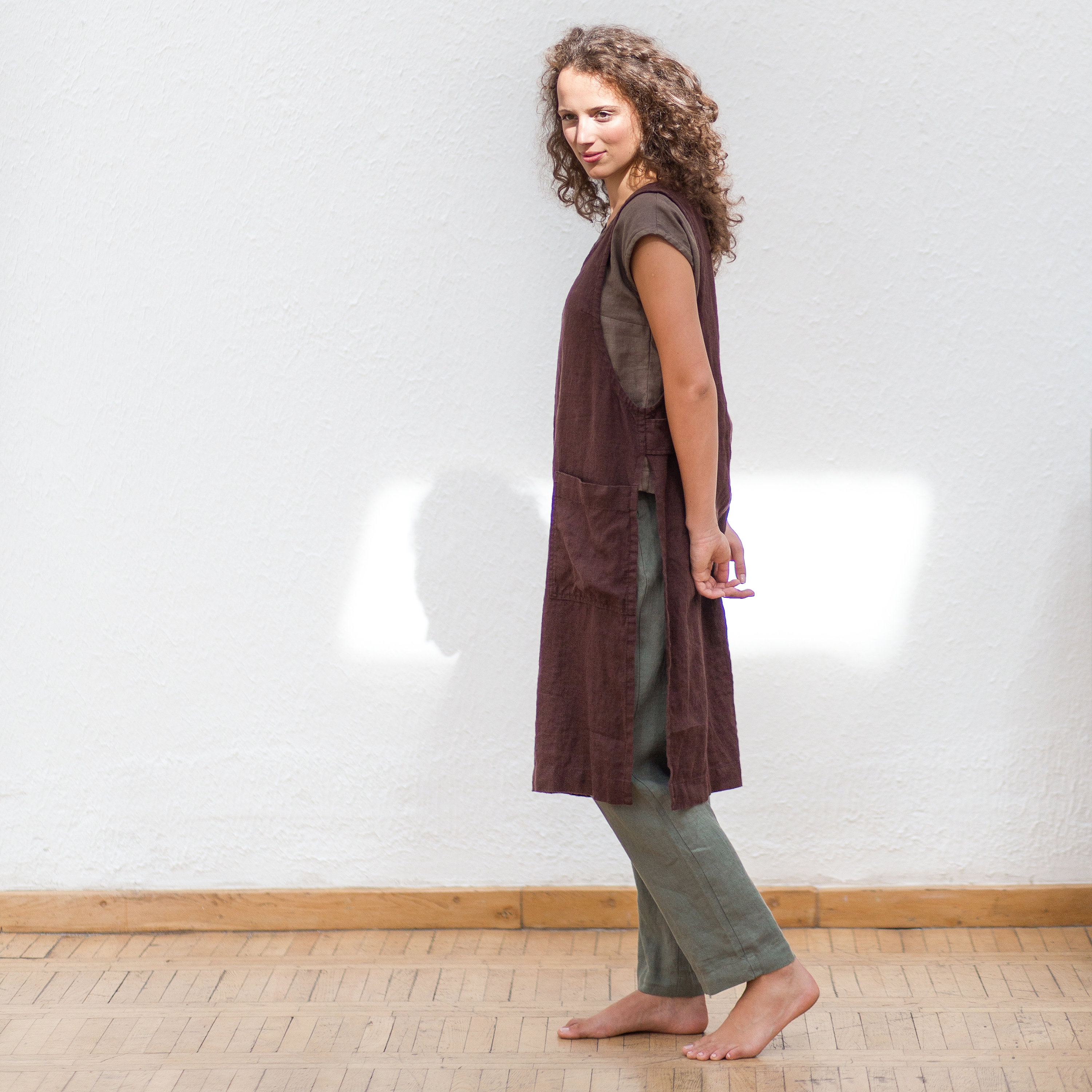 Linen Apron Dress Linen Work Dress With Pockets Linen Tunic - Etsy