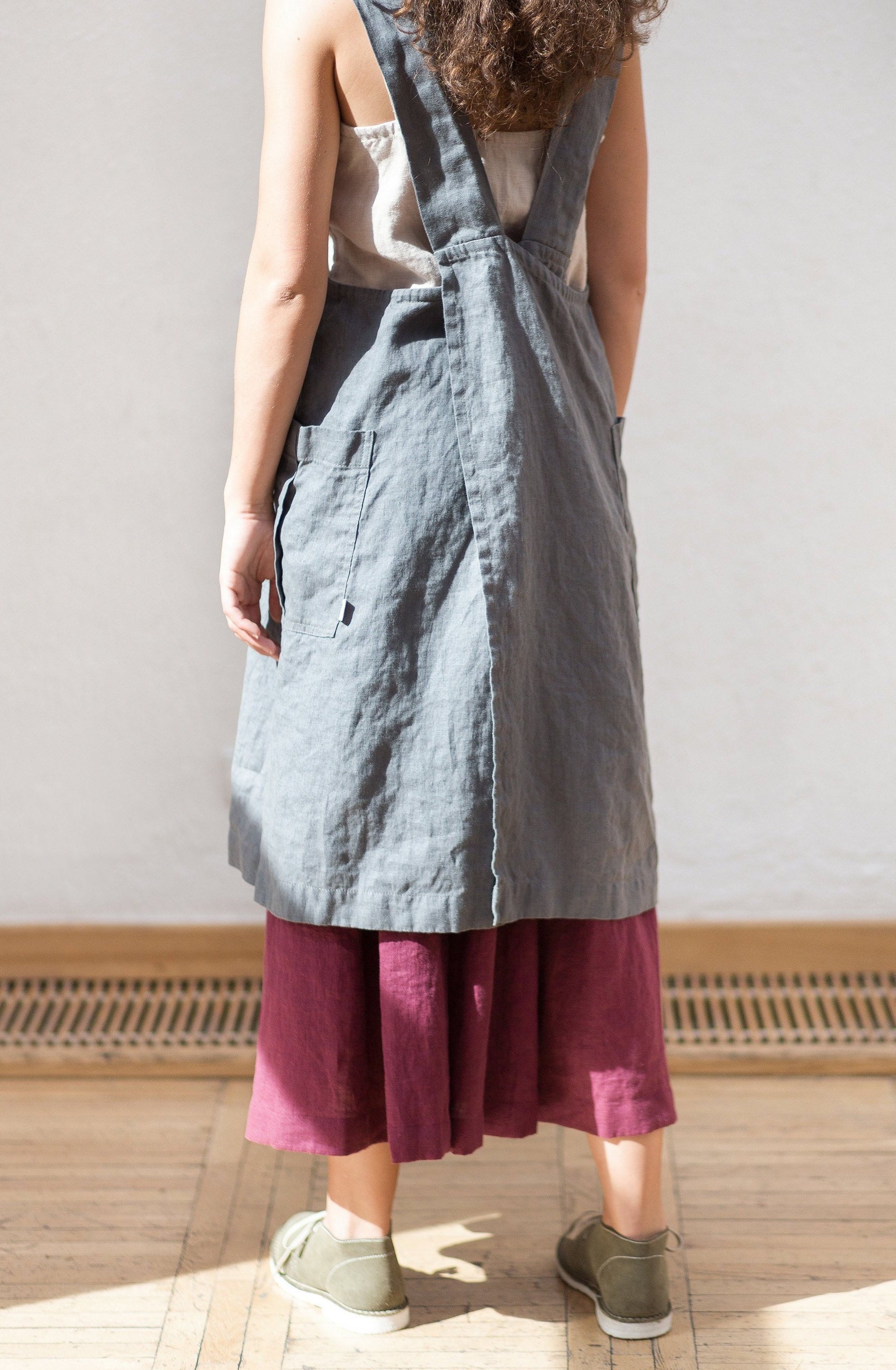 Linen Apron Dress / Wrap Linen Dress / Linen Apron / Full - Etsy