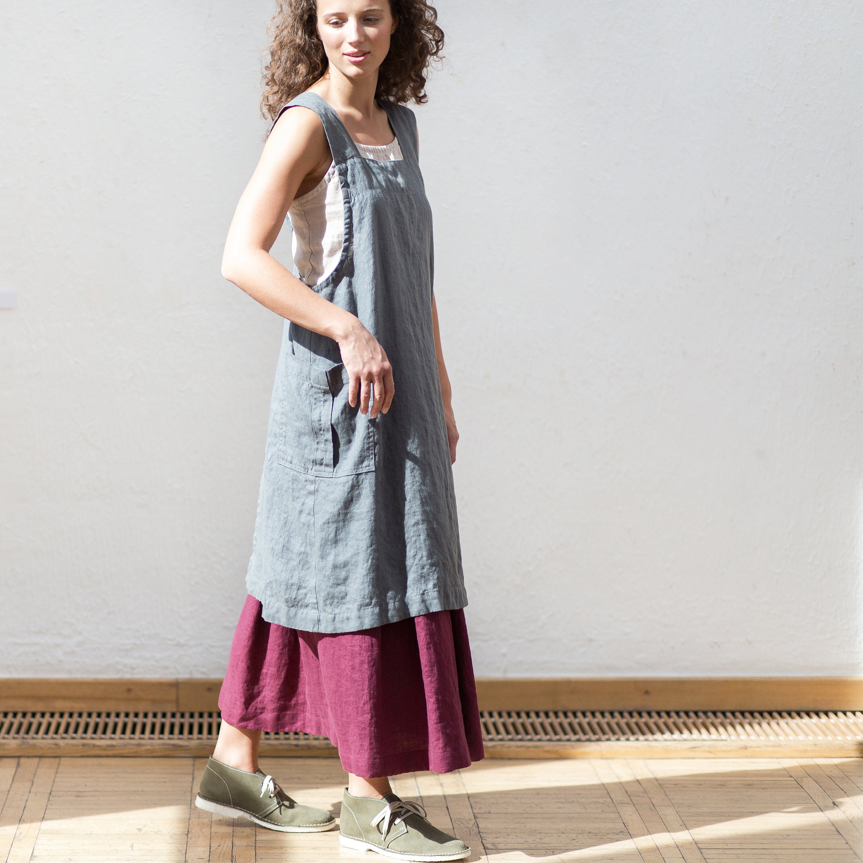 Linen pinafore apron / Pinafore style apron / Long linen apron | Etsy
