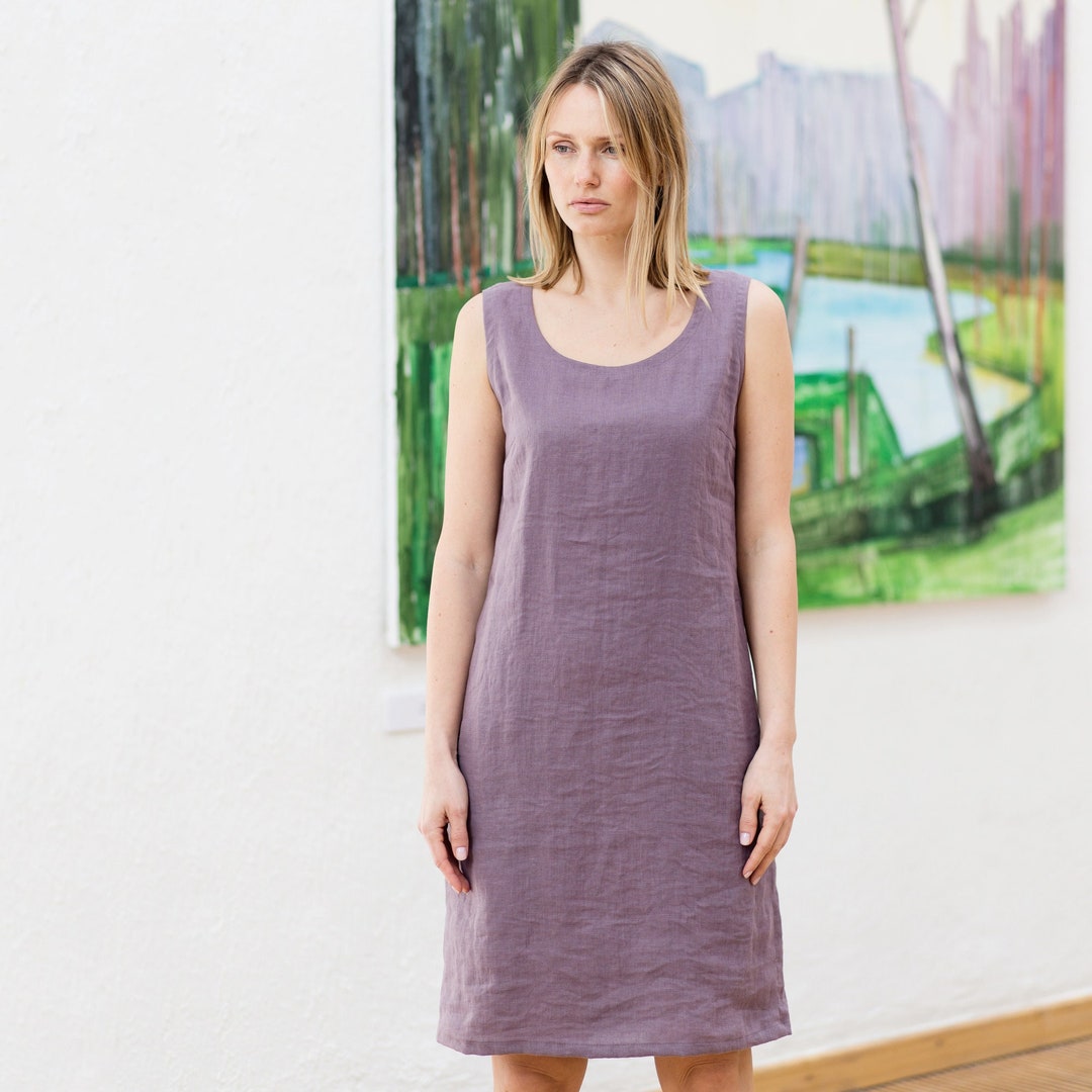 Midi Linen Dress, Linen Dress, Linen Sleeveless Dress in Dusty Purple ...