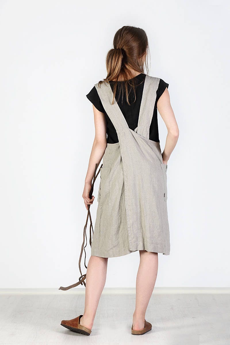 Linen Apron Dress / Linen Tunic / Linen Apron / Crossover Bib | Etsy