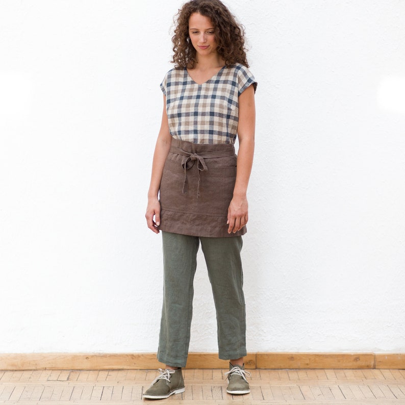Linen Apron / Linen Cafe Apron / Linen Midi Cafe Apron / Criss Cross ...