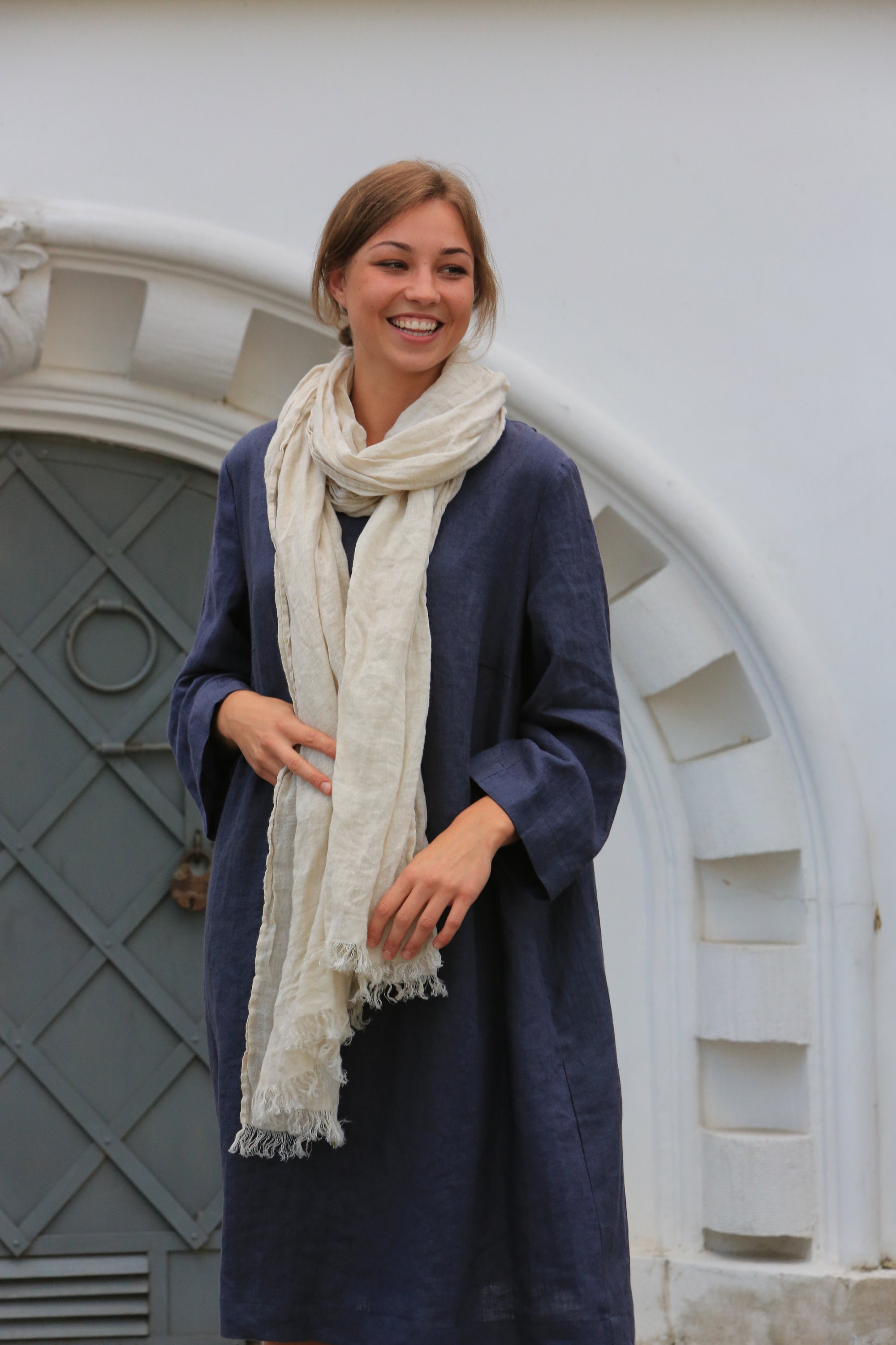 Linen Scarf / Natural Large Flax Scarf / Pure Linen Scarf / Long Linen ...