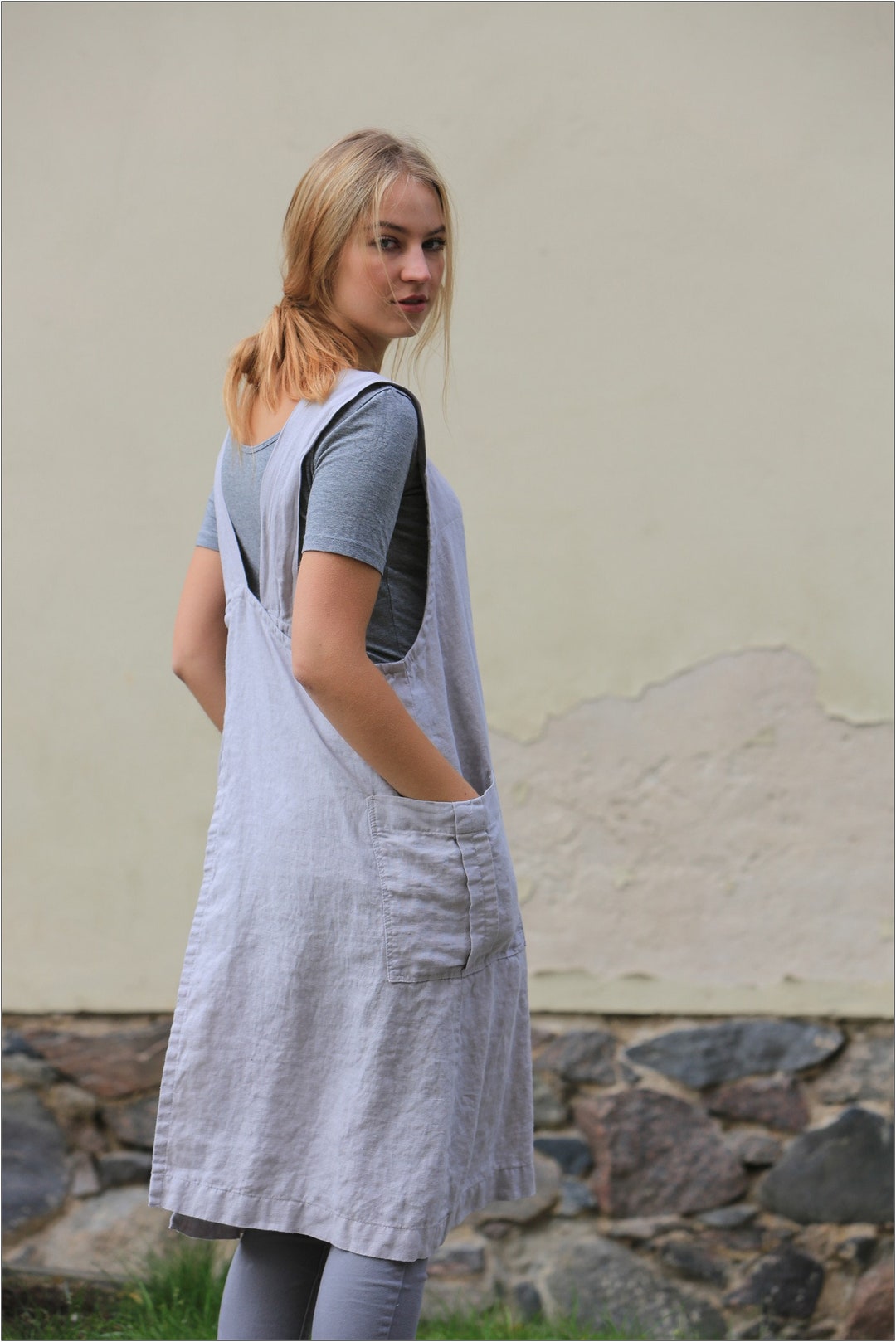 Full Linen Apron, Elegant Linen Apron Dress, Linen Cross-back Apron - Etsy