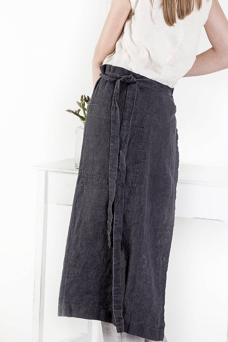 Long Linen Apron, Linen Apron, Half Apron, Natural Flax Aprons, Cooking ...