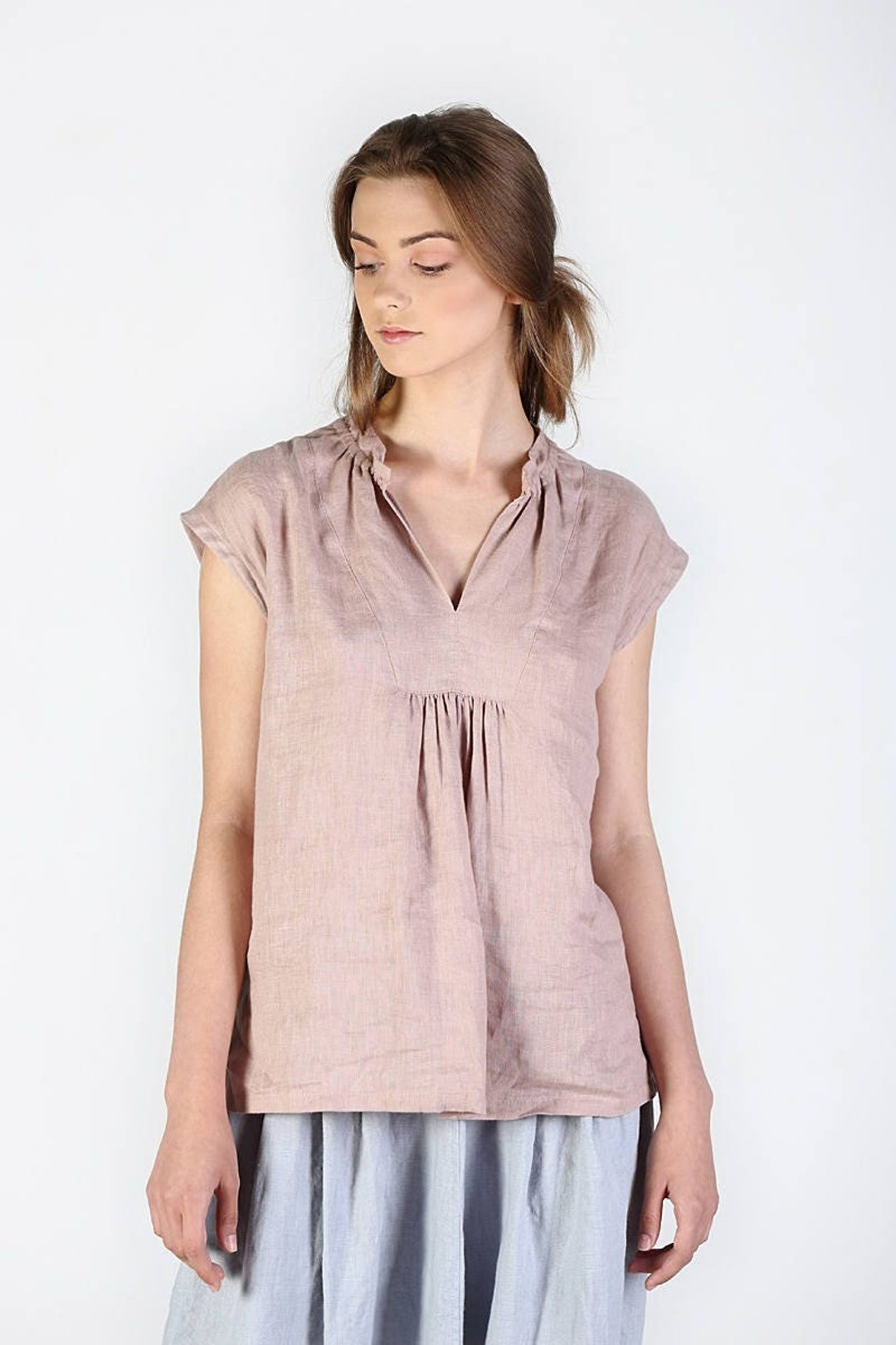 Linen Blouse / Linen / Linen Top / Washed Linen Blouse With Decoration ...