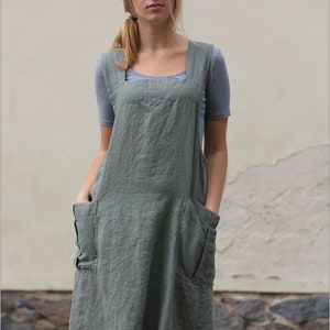 Full Linen Apron, Elegant Linen Apron Dress, Linen Cross-back Apron - Etsy
