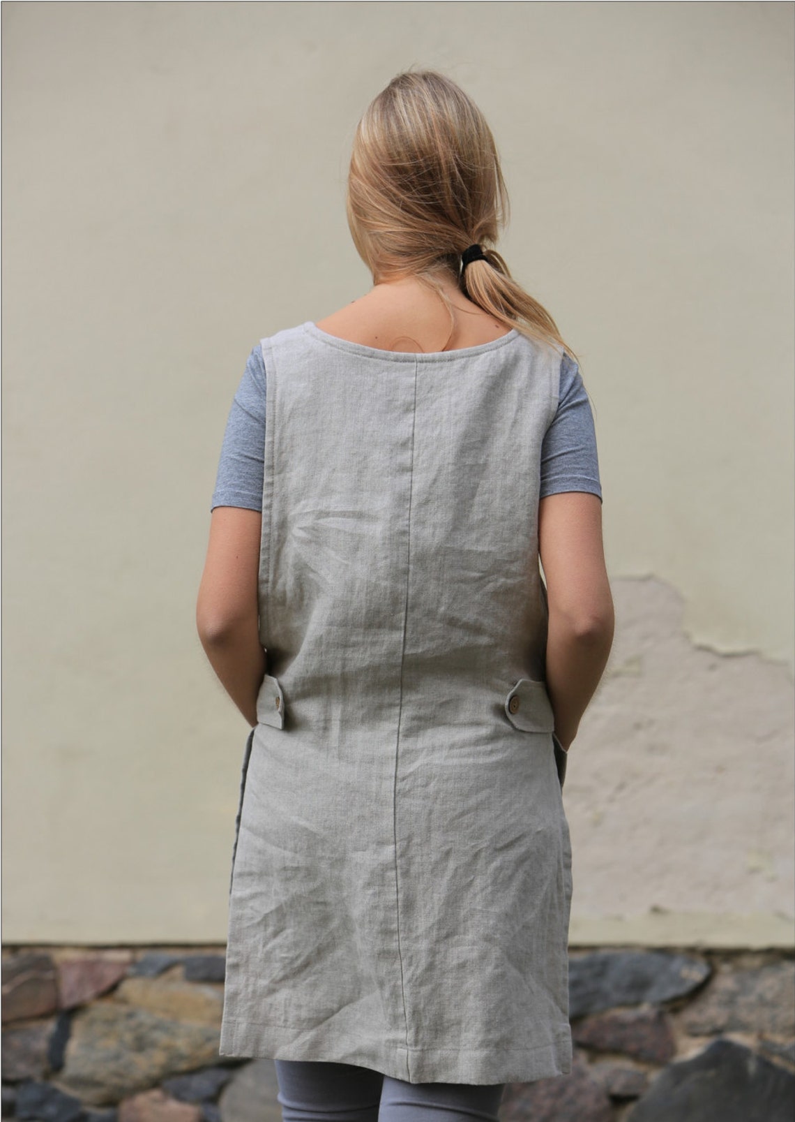 Linen Apron / Linen Tunic With Pockets / Linen Apron Dress / - Etsy