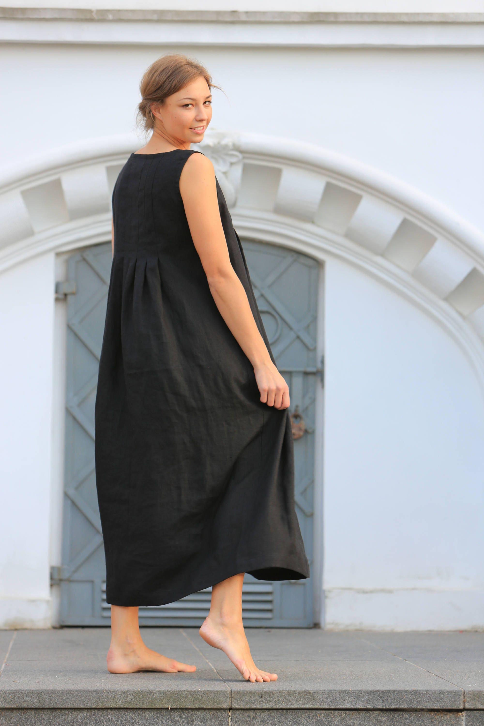 Maxi Linen Dress Long White Linen Dress Washed Black Linen - Etsy
