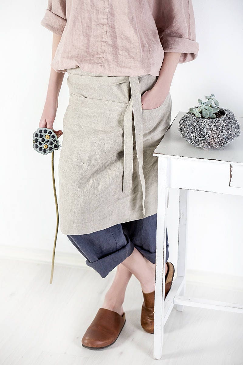 Linen Apron / Half Apron / Cafe Apron / Washed Linen Apron - Etsy
