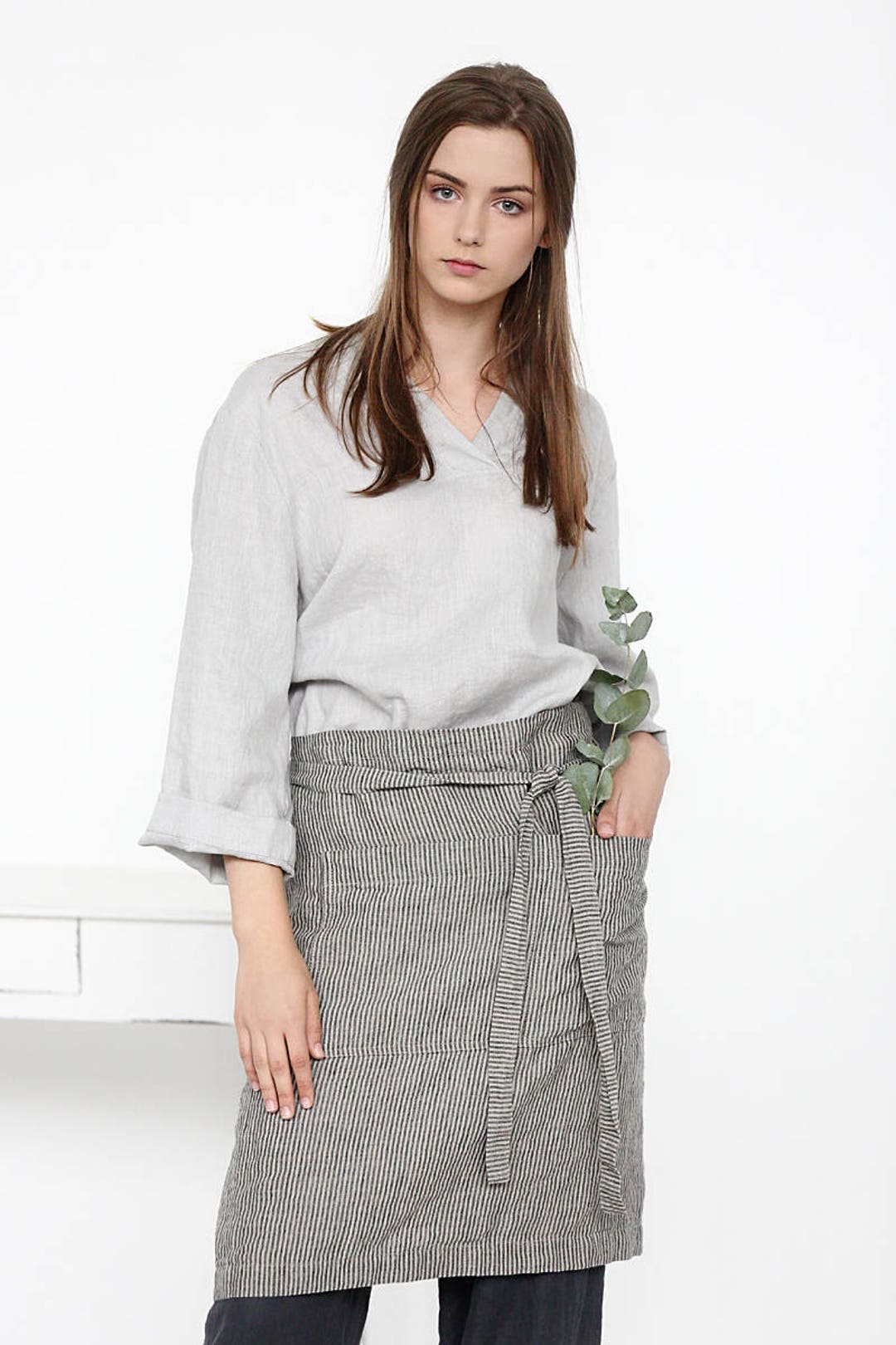 Long Linen Apron, Linen Apron, Wrap Linen Apron, Linen Half Apron - Etsy