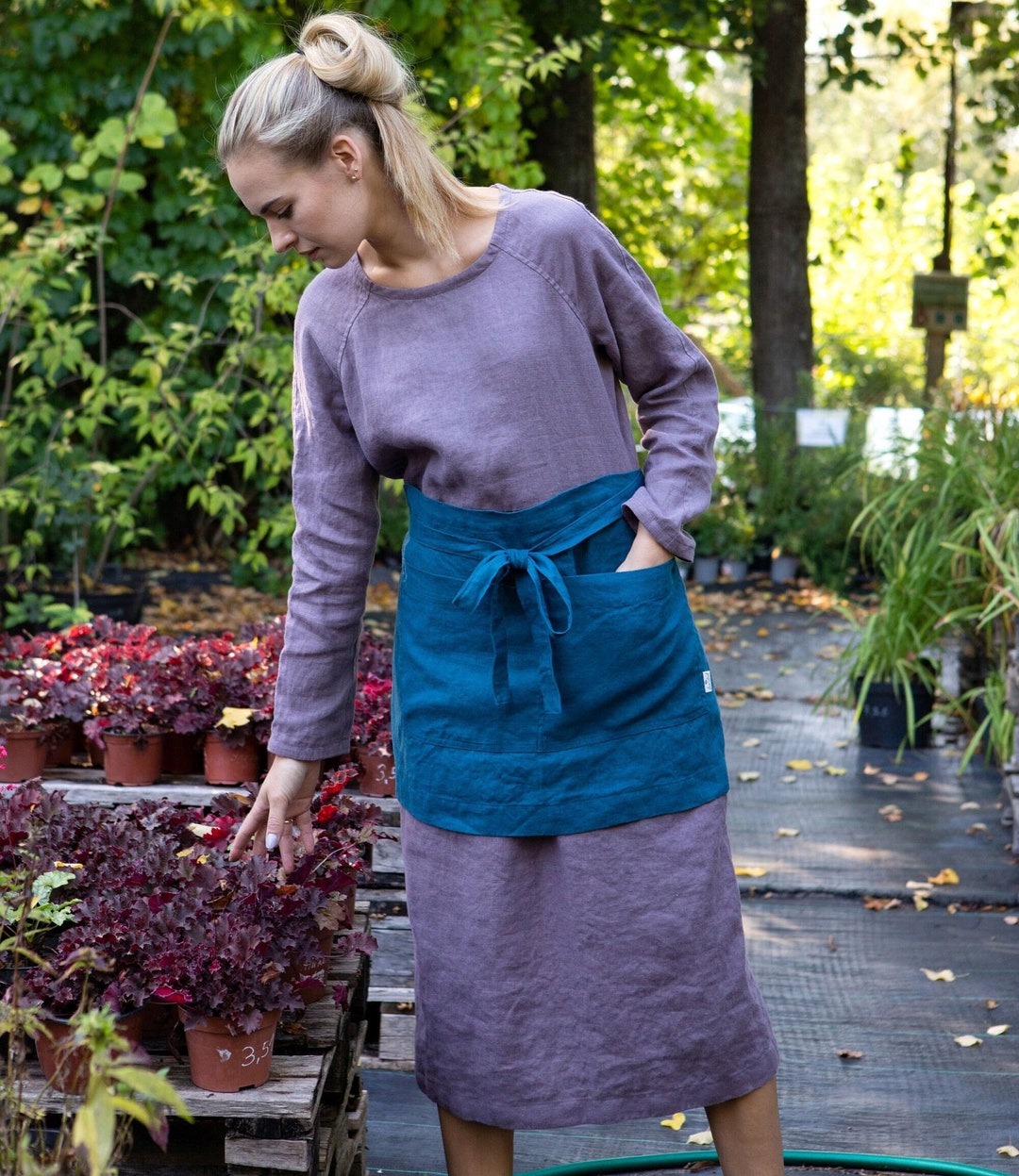 Linen Cafe Apron, Linen Apron, Handmade Linen Cafe Apron, Short Linen ...