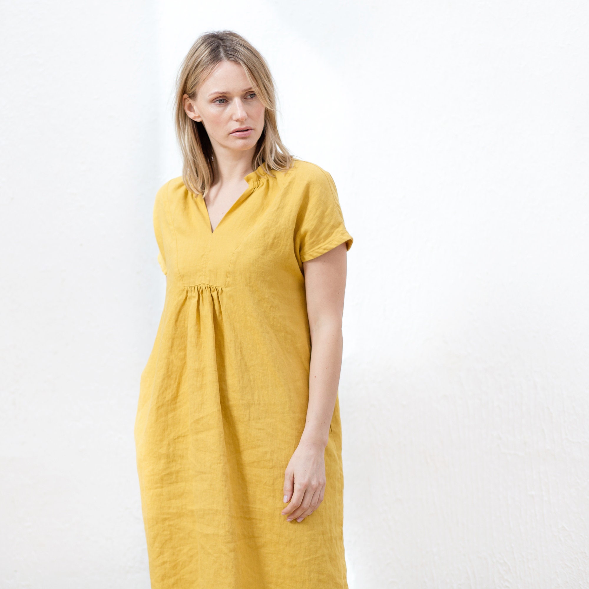 Linen Dress V Neck Linen Dress Summer Linen Dress Etsy