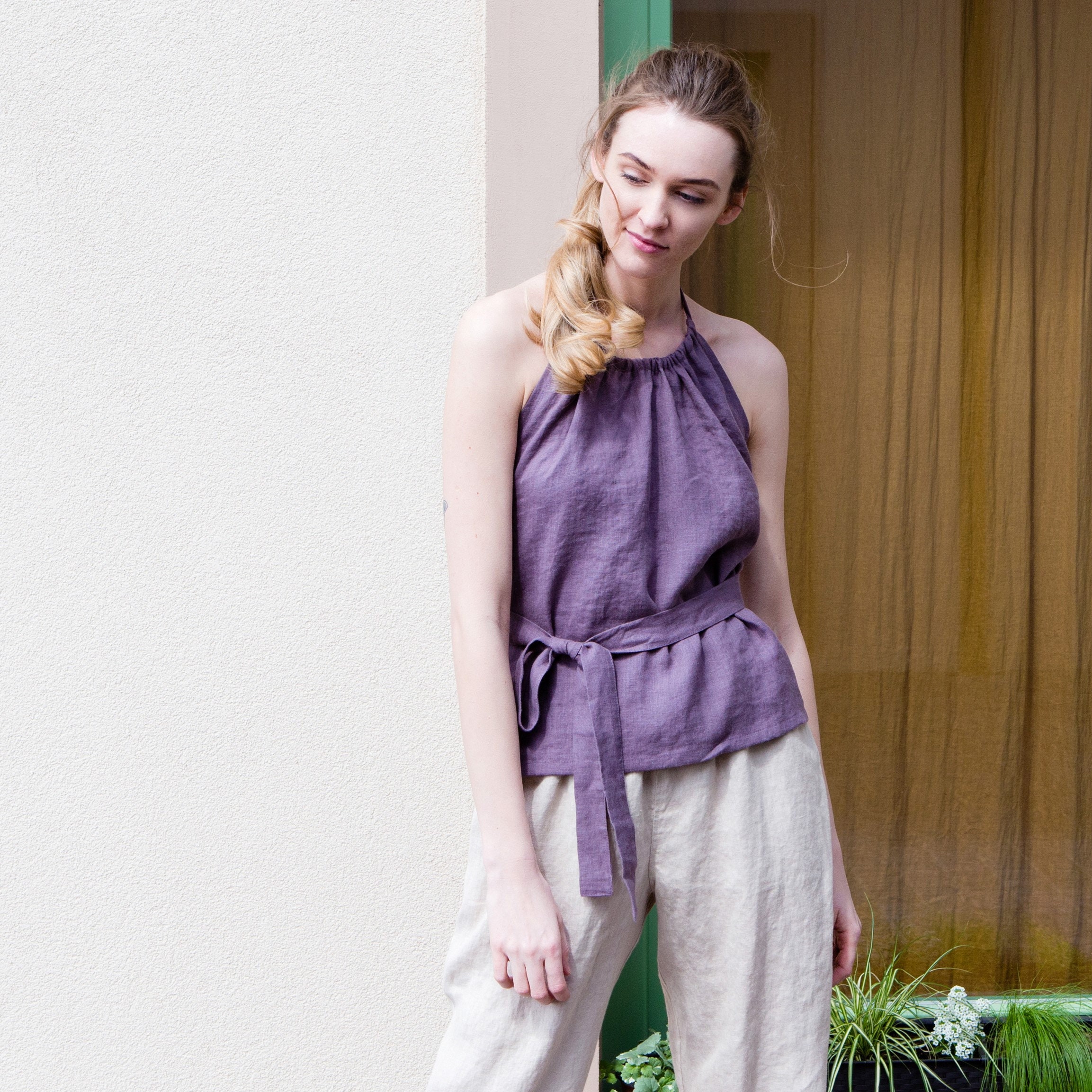 Linen Top Crossed Back / Linen Top / Split Back Top / Linen - Etsy