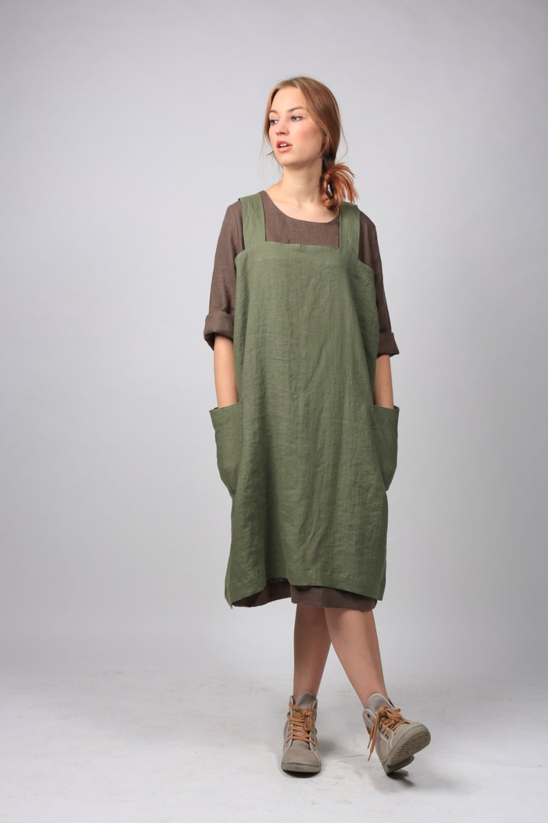 Linen Pinafore Apron Square Cross Linen Apron Linen Tunic | Etsy
