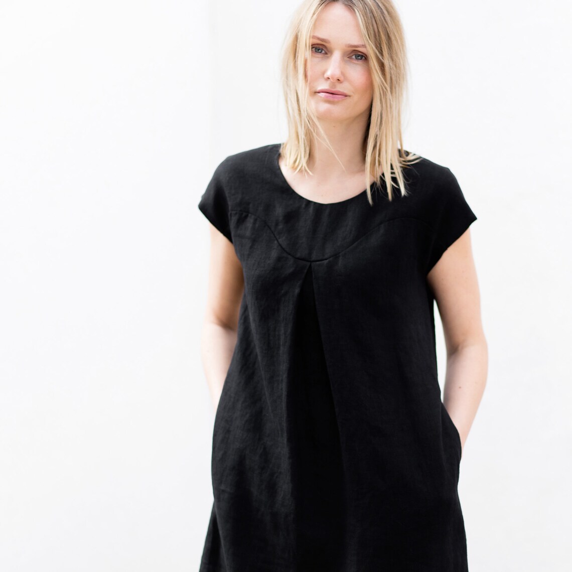Linen Dress With Front Decoration, Linen Dress, Washed Linen Dress - Etsy