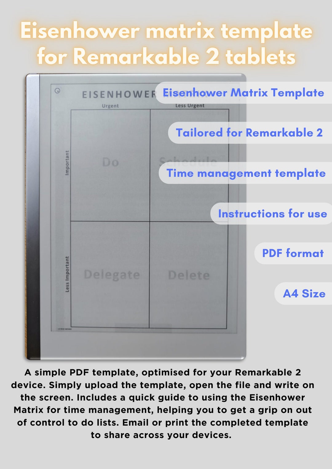 Eisenhower Matrix Time Management Template for Remarkable 2 Devices - Etsy