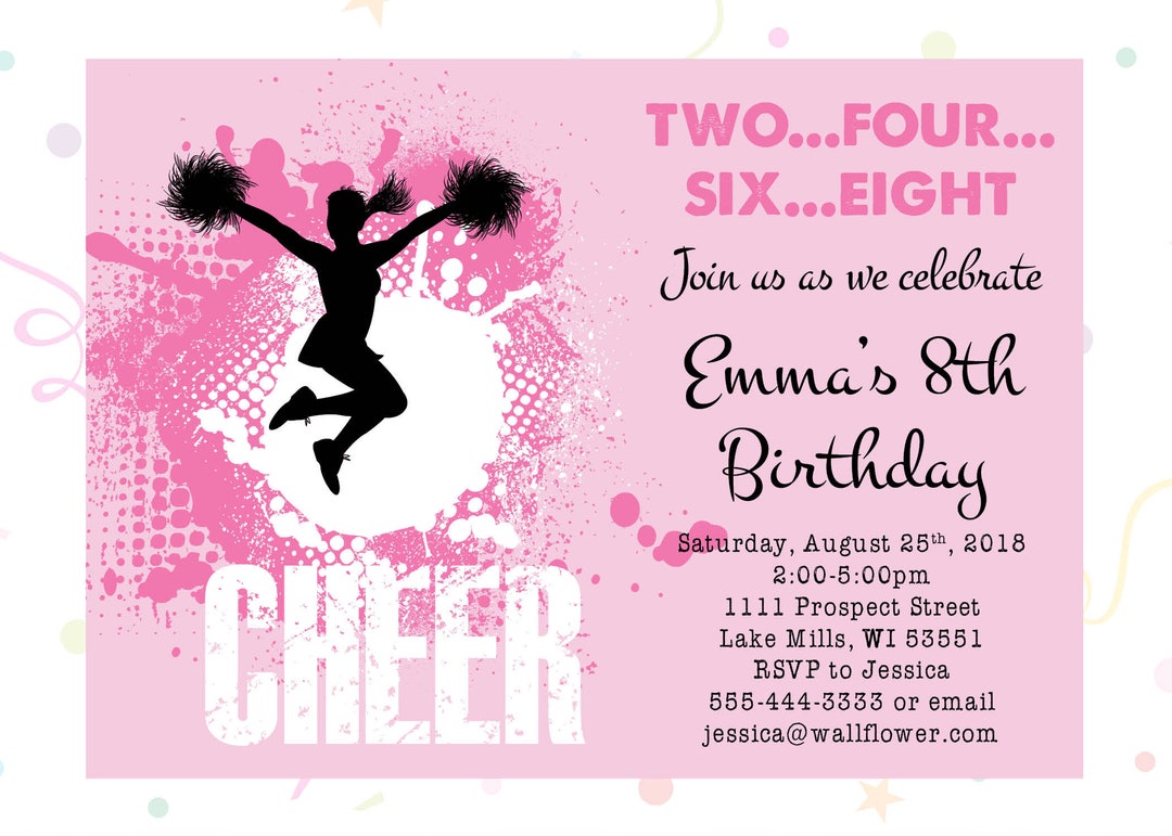 Cheer Birthday Invitation, Personalized, Digital File, Cheerleader ...
