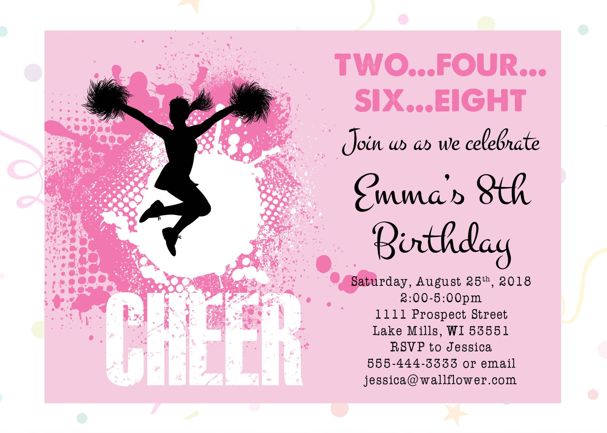 Cheer Birthday Invitation, Personalized, Digital File, Cheerleader ...