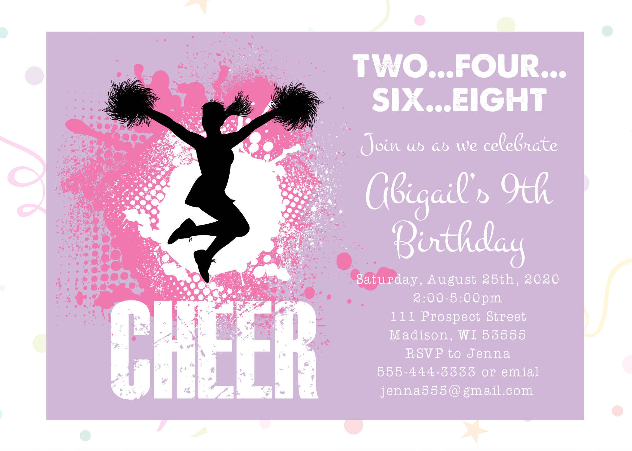 Cheer Birthday Invitation, Personalized, Digital File, Cheerleader ...