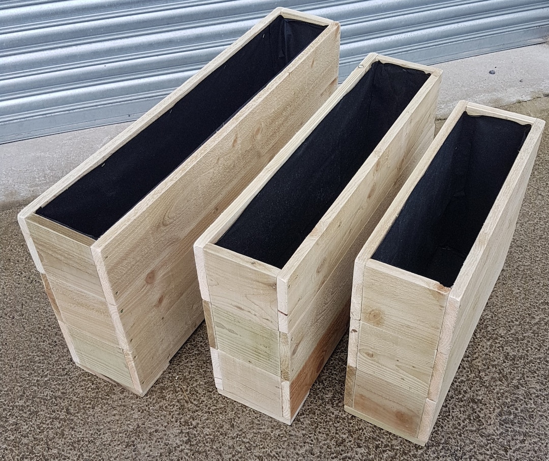 Wooden Lined Garden Trough, Planter Made From Rough Sawn Timber 47cm ...