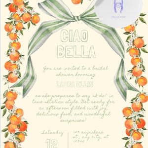 Italian Themed Bridal Shower Invitation - Ciao Bella Orange Blossom ...