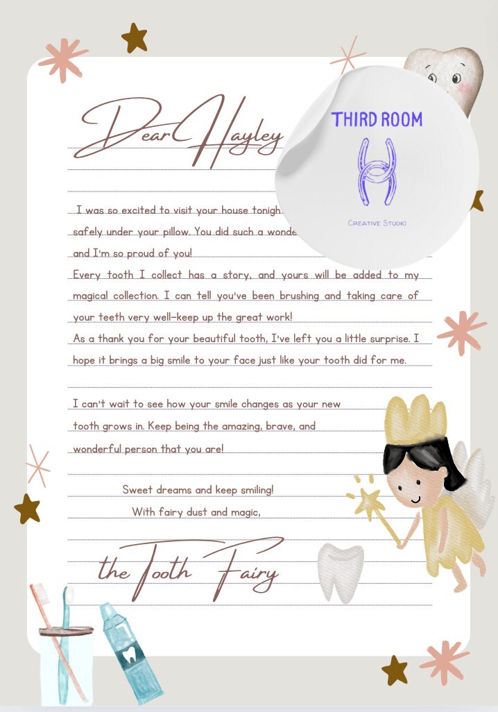 Customizable Tooth Fairy Letter Downloadable Digital File Personalized ...