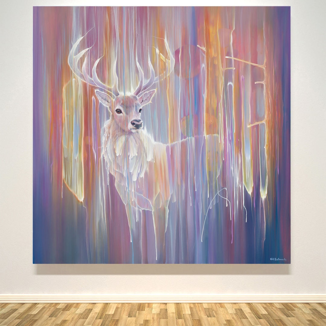 Stag Materializing, an Oil Painting of a Red Deer Stag Painted in a ...