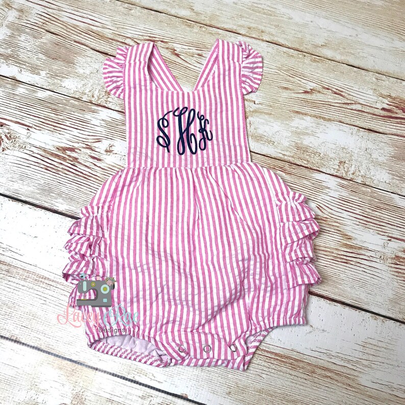 Monogrammed Infant or Toddler Seersucker Bubble Romper Pink - Etsy