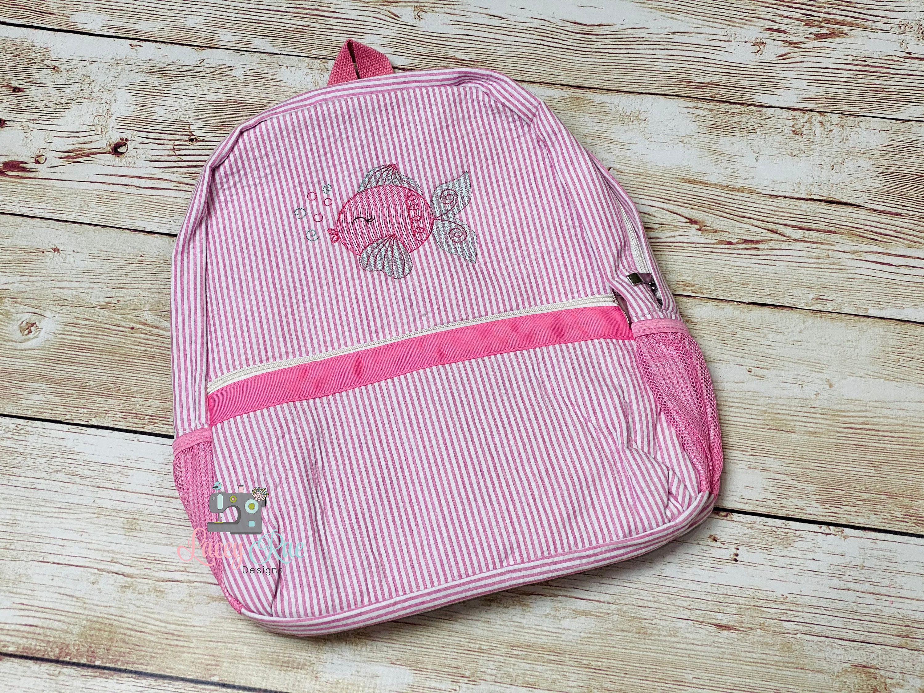 Girls Fish Seersucker Preschool Backpack Blue Personalized | Etsy