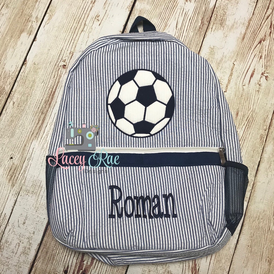 Soccer Ball Seersucker Preschool Backpack, Red, Blue, Toddler Backpack ...