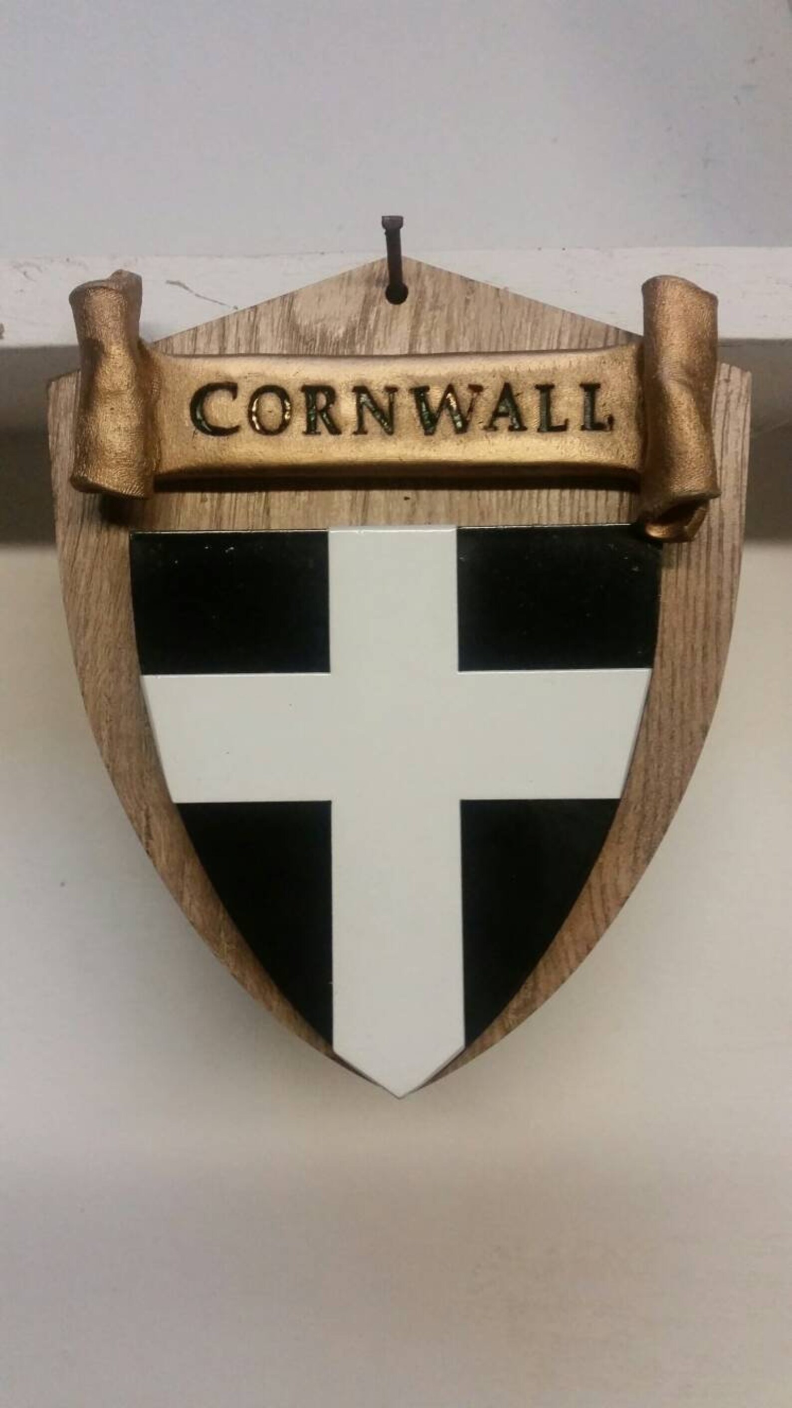 The Flag of Cornwall in a Shield Design, Below a Handmade Ceramic Name ...